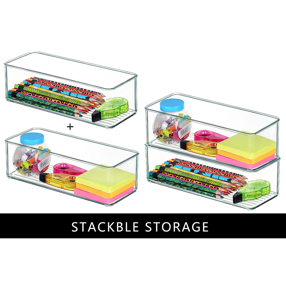 Qilinba 8 PACK Clear Stackable Drawer Organizer Bins, Plastic Organizer Bins for Cutlery Vanity Storage Tray for Bathroom Kitchen Office Desk Organizing