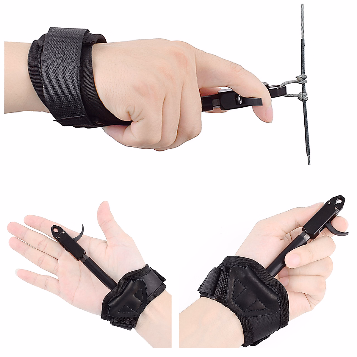 Azarxis Archery Compound Bow Release Aid Trigger Adjustable Black Wrist Strap (Black)