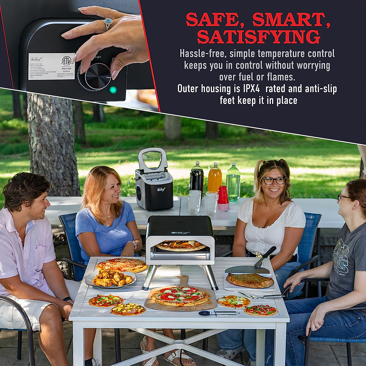 Deco Chef Electric Pizza Oven, 12-Inch Ceramic Stone and Grill, 1800W, Bakes up to 750 Degrees for Countertop Artisan Style Pizza, 13" Double Wall Stainless Steel, Indoor & Portable Outdoor Pizza Oven