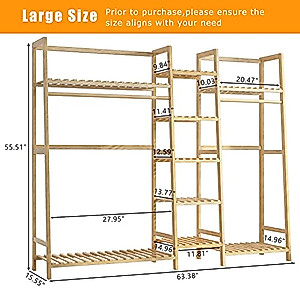 Mostmahes Strong Solid Wood Clothing Garment Rack, Double Rod Hanging Clothes Rack Heavy Duty, Free-Standing Multifunctional Clothing Rack with 10 Pack Hangers (9-Tier)