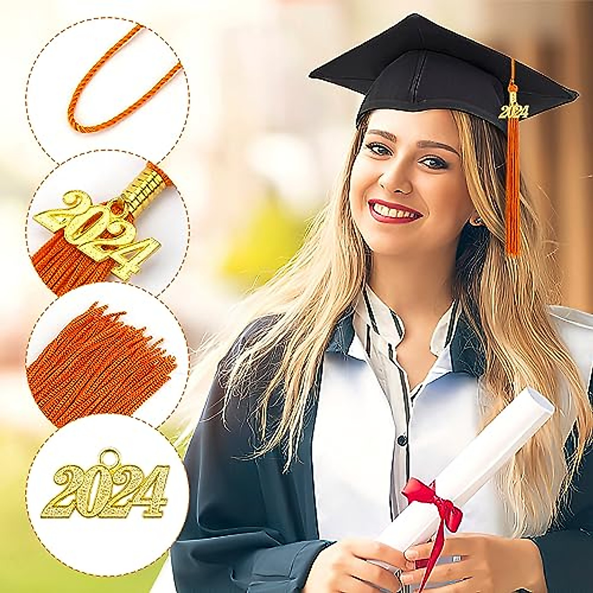 2 Pcs 2024 Tassel, 24 Tassel Graduation, Orange 2024 Tassel, Tassel Toppers Graduation Caps, Graduation Memorial Tassel Charm, 2024 Tassel Graduation Charm 2 Pcs