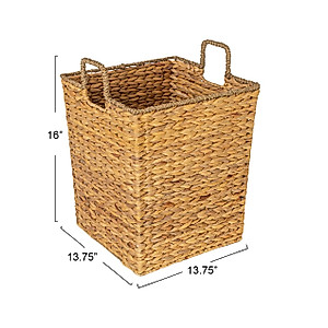 Household Essentials Square Handwoven Water Hyacinth and Seagrass Basket with Handles, Natural