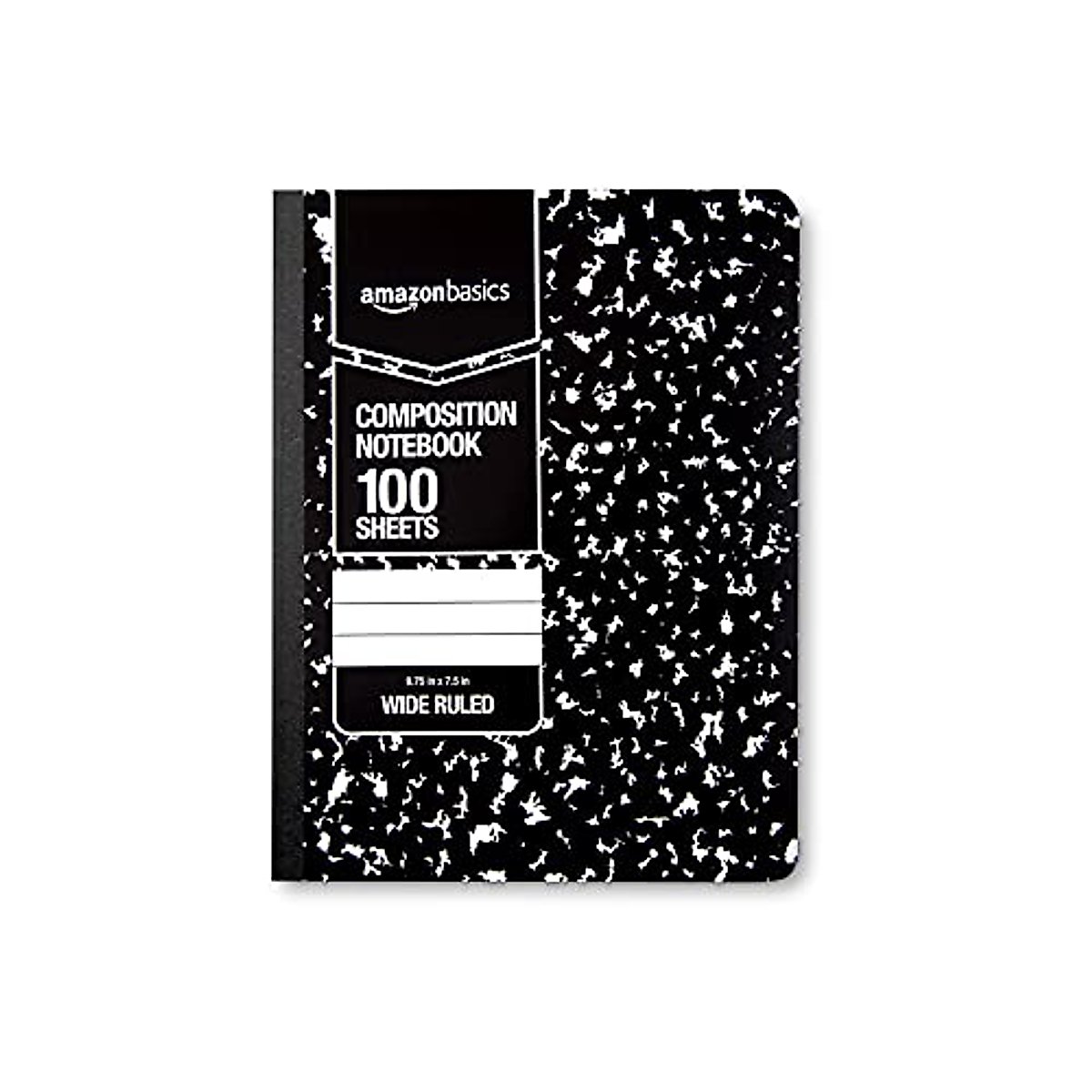 Amazon Basics Wide Ruled Composition Notebook, 100 Sheets, Marble Black, 4-Pack