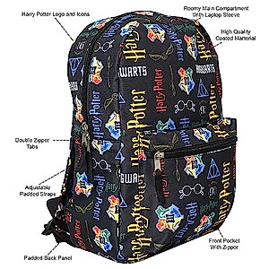 Harry Potter 16" Laptop Backpack Bag Hogwarts Crest All Over Print Cargo