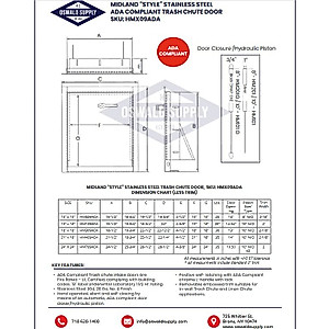 Oswald Supply ADA Compliant Trash Chute Door - Bottom Hinged, 18"(H) X 18"(W), Noiseless Self Closing, Fire Rated & UL Approved HM309ADA