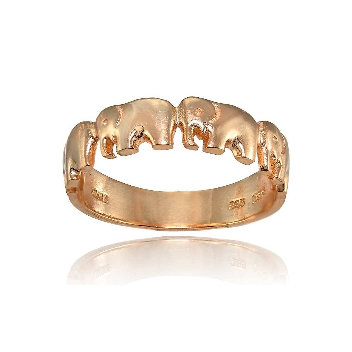 Hoops & Loops Rose Gold Flashed Sterling Silver Polished Elephant Family Animal Ring, Size 9