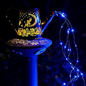 Watering Can with Lights, Solar Garden Lights with Fairy Butterfly Decor Star Shower Art Hanging Waterfall Lights Outdoor Decor for Table Patio Yard Pathway Walkway (Blue)