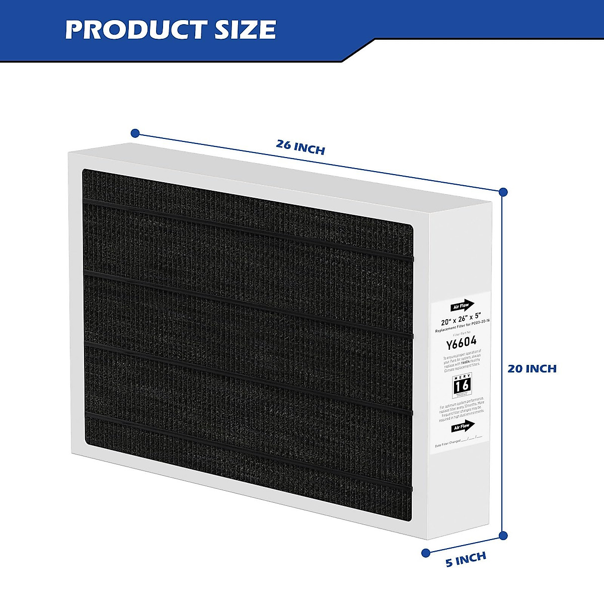 Pitymody Y6604 MERV16 20x26x5 Furnace Replacement Filter Compatible with Lennox Y6604 PureAir PCO3-20-16 Air Purifier Cleaner Purification Systems, 2 Pack