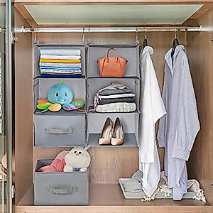LayerSpace 2 Pack Hanging Closet Organizer 3-Shelf, Large Size Hanging Shelves for Closet with Side Pocket, Linen, 12.2" D x 12.2" W x 27.9" H, Dark Grey