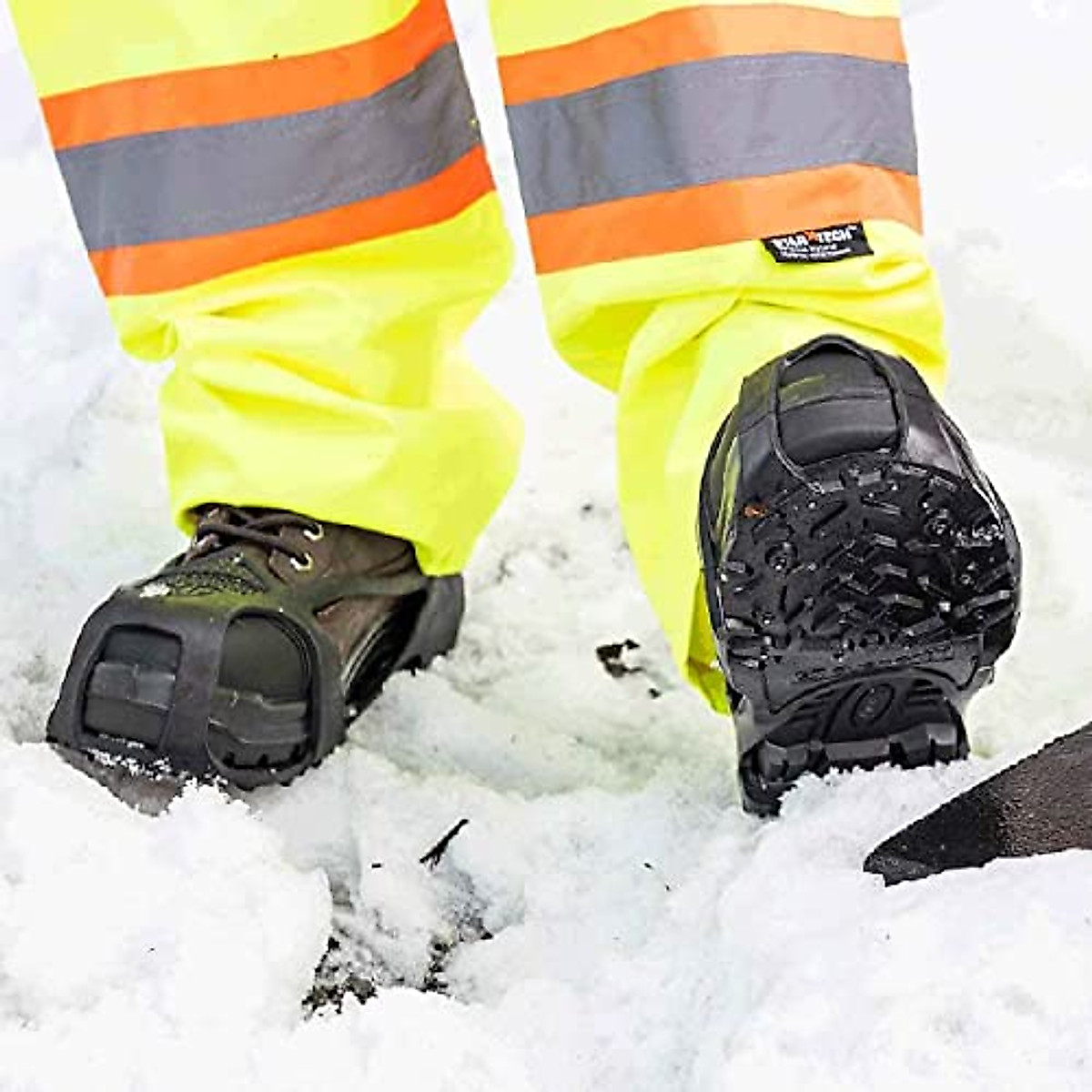 Due North Heavy Duty Ice Cleats for Job Safety in Snow & Ice - 28 Integrated Military Grade Tungsten Carbide Spikes (1 Pair)