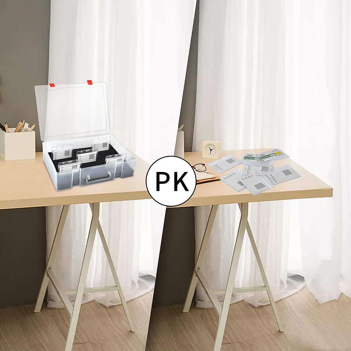 Foam Name Badge Holder with case (Holds 48 Badges) Foam Name Badge Holder Tray ID Badge Tray Organizer Clear Name Tag Holders for Desk Office School