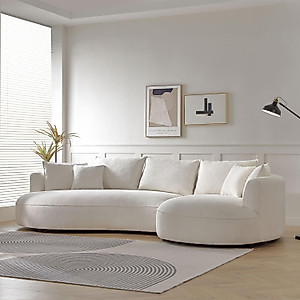 HAMORESPACE 124.8'' Modern Curved Fabric Sectional Sofa Couch, Upholstered Couch with Pillows, Right Hand Facing Sofa for Living Room (White Right-Facing)