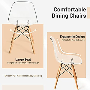Giantex Dining Chairs Set of 4, Clear Acrylic Dining Chairs with Beech Wood Legs, Max Load 330 Lbs, Pre Assembled Transparent Kitchen Chairs, Modern Mid Century Plastic Dining Side Chair