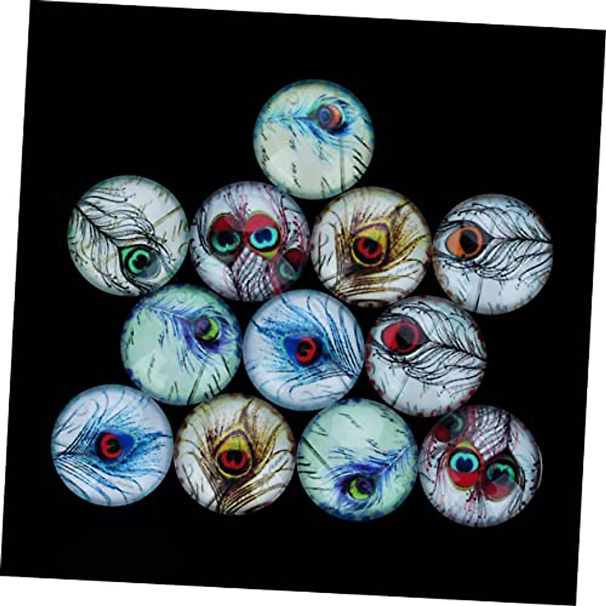 VILLCASE 1 20pcs Peacock Necklace Bracelets Beads Glass Tray Peacock Cabochons Patch Bracelets Making Beads Pendant Tray Patch Gemstone Paste DIY Jewelry Material Glass Flower Pattern Patch