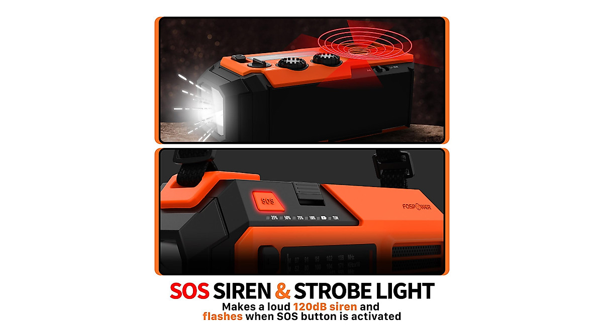 FosPower Emergency Weather Radio (Model A6) NOAA/AM/FM with 18500mWh ...