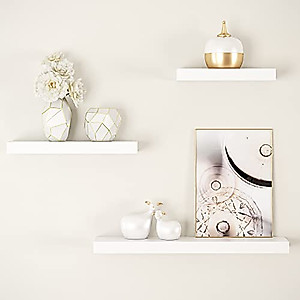 Ballucci Modern Floating Shelves for Wall, Set of 3 Wood Wall Mount Ledges for Living Room, Bedroom, Nursery, Bathroom, Kitchen, 12", 16", 24" - White