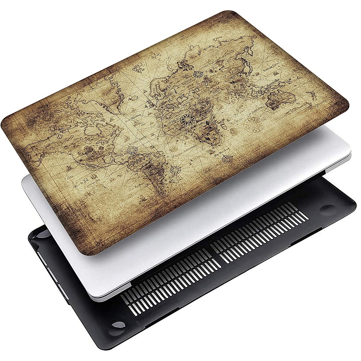 AMCJJ Compatible with MacBook Air 13 Inch Case 2021 2020 Release A2337 M1/A2179 with Retina & Touch ID, Shiny Plastic Hard Shell Case & Keyboard Cover, World Map