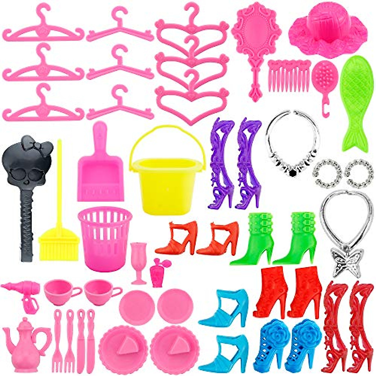 73Pcs Dolls Fashion Set for Dressing up Dolls, Included 18Pcs Wedding Party Outfits Clothes and 55Pcs Doll Accessories Shoes Bags Necklace Girls' Gifts