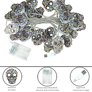 Halloween String Lights, 2 Packs Skull String Lights 30 LED Skull Lights 15ft Halloween Decoration Lights Battery/USB Powered Optional 2 Modes Halloween Lights Indoor Outdoor for Home Yard Patio