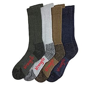 Wrangler Mens Riggs Workwear Ultra-Dri Moisture Wicking Crew Boot Socks 4 Pair Pack (Large - Sock:10-13/Shoe:9-13, Assorted)