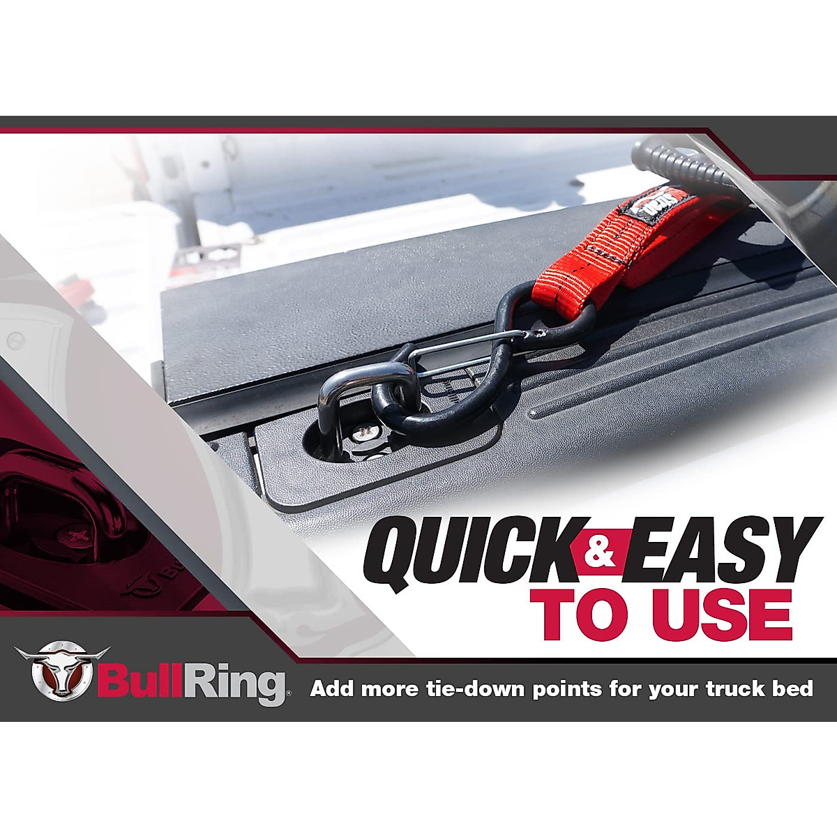 Bull Ring Flush Fit Retractable Truck Bed Tie Down Anchors for Ford F150 1998-2014, Ford F250/F350 Super Duty 1998-2016 Pickup, Fits Rear Stake Pockets (2 Pairs)