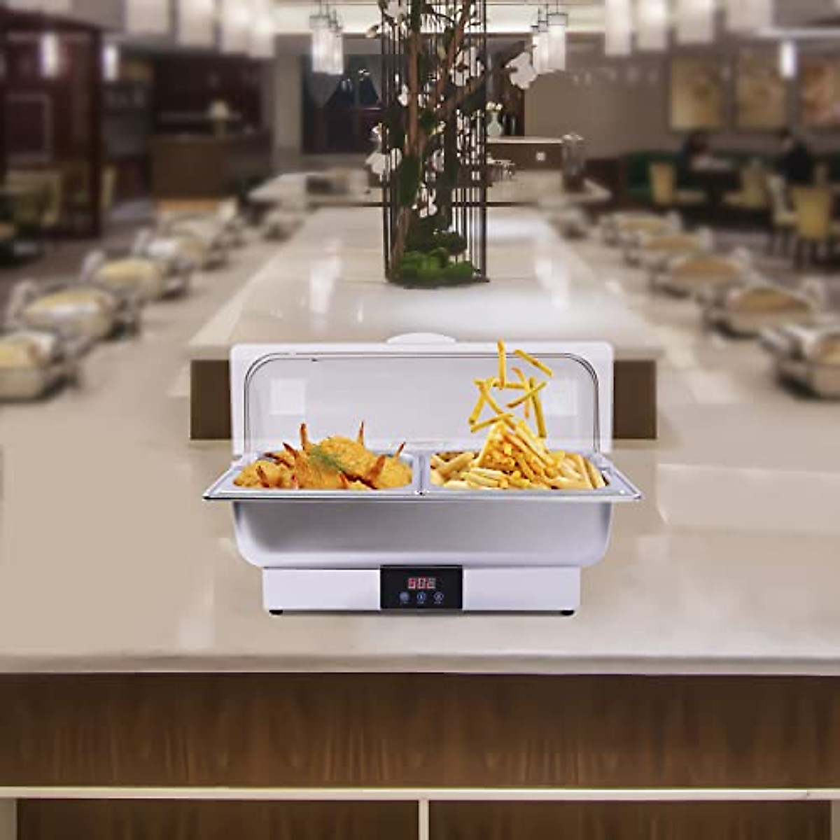 Electric Chafing Dishes - Stainless Steel Buffet Servers 9QT Food Warmer Commercial Chafing Dishes Temp Display Stainless Clear Lid&Handle for Catering (Plastic Lid)