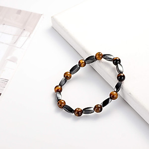 Jstyle 4Pcs Bead Bracelet for Men Women 8mm Tiger Eye Stone Beads Bracelet Elastic Natural Stone Bracelet Bangle