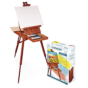 Craftabelle – Art Easel and Canvas – 34pc Set with Paint Supplies – Wooden Italian Easel (CF2441Z)