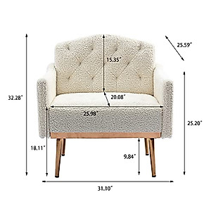 KINFFICT Modern Accent Chair, Upholstered Single Sofa Arm Chair for Living Room and Bedroom, Comfy Armchair with Solid Tapered Metal Legs, White