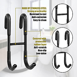 RICHMIRTH Bathroom Frameless Glass Shower Door Over Door Hooks, 2-Pack No Drill No Stick Over Glass Door Brushed Nickel Hooks for Bathrooms, Squeegee (Black)