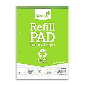 Silvine Everyday Refill Pad Recycled Wirebound Ruled Margin 160pp 70gsm A4 Ref RE4FM [Pack of 6]