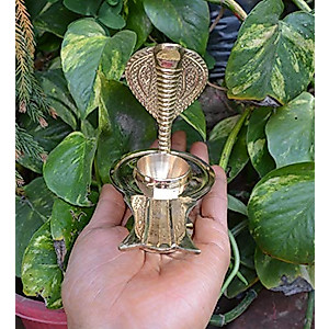 2.25" Shiva Ling with 3.5" Sheshnaag Jalaheri Brass (Narmadeshwar)~I-4898