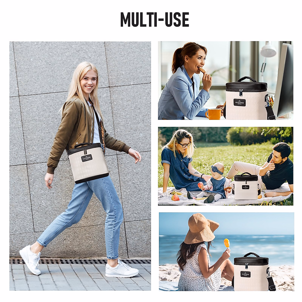 ADDIMOR Lunch Bag for Women Men - Cute Leather Luxurious Lunch Tote Bags Reusable Insulated Lunch Box Large Capacity Reusable Insulated Cooler for Work Picnic or Travel