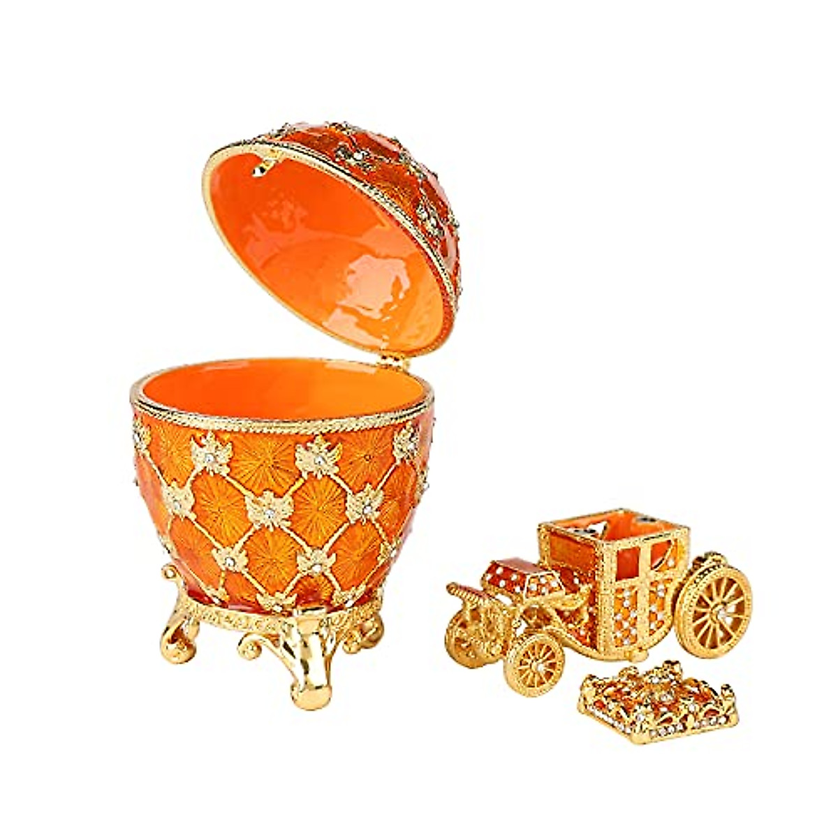 QIFU Vintage Gold Easter Egg Style Jewelry Trinket Box with Mini Royal Carriage, Unique Gift for Easter Collection