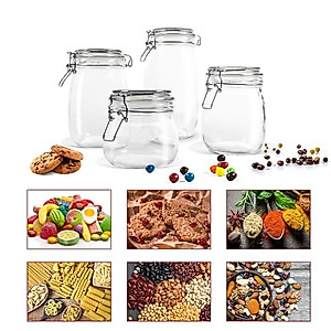 Masthome Glass Jars with Airtight Lids, Set of 4, Kitchen Preserving Storage Glass Canisters Bottles for Cereal Cookies Sugar Coffee Pickles Gifted 15 Pcs Food Storage Bags