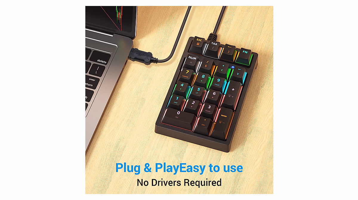 JPHTEK Number Pad, Mechanical USB Wired Numeric Keypad with RGB LED ...