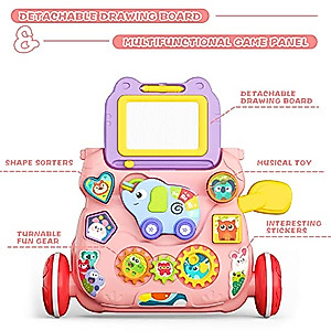 Sit-to-Stand Learning Walker, 2 in 1 Baby Walker with Drawing Board, Early Educational Activity Center, Multifunctional Removable Play Panel, Baby Music Learning Toy Gift for Infant Boys Girls