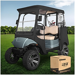 10L0L Golf Cart Driving Enclosure 2 Passenger fit Yamaha G14 G16 G22 G29 Drive and Drive 2, Golf Cart Rain Cover with Clear Roll-Up Windshield, Side Mirror Openings, Waterproof Oxford Cloth Enclosure
