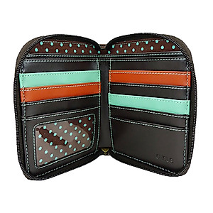 CHALA Zip Around Wallet, Wristlet, 8 Credit Card Slots, Sturdy Pu Leather - Pug - Burgundy