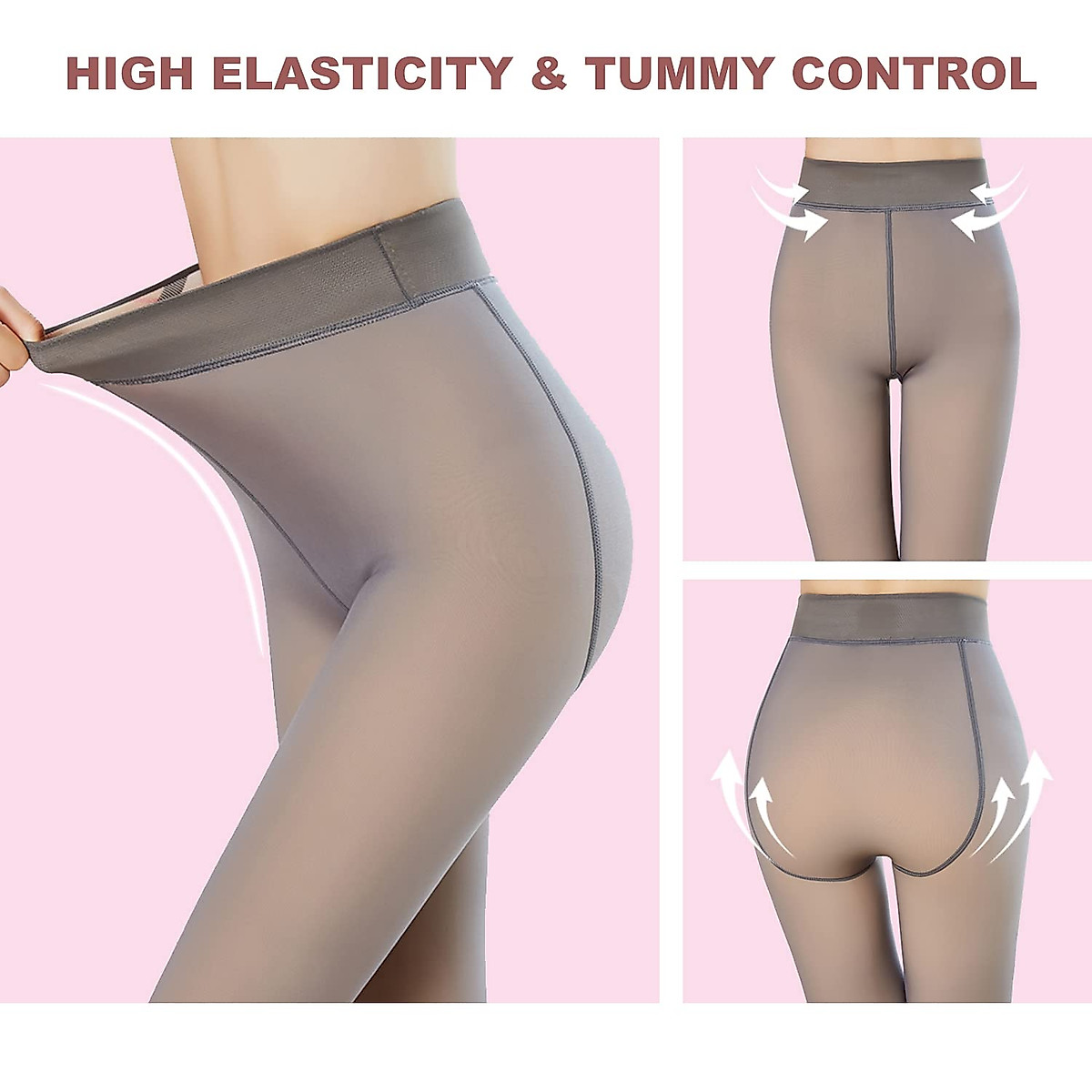 UTTPLL Pantyhose-Translucent-Fleece-Winter Women Sheer Warm Pantyhose Fake Nude Stretchy Leggings High Waist Elastic Opaque Thick Tights Black-pantyhose No Fleece