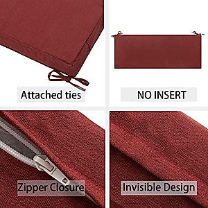 Outdoor Bench Cushion Cover 48 x18 x 3 inch,Waterproof Cover with Zipper&Ties,Fade-Resistant Slipcover,Patio Porch Swing Cushion Cover Replacement Only,No Insert(Dark Red)