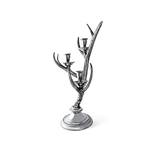 Arthur Court Designs Aluminum Metal Antler Candlestick / 3 Taper Candle Holder 13 inch Wide 17.5 inch Tall