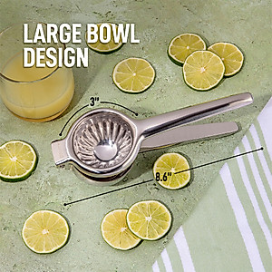 Zulay Lemon Squeezer Stainless Steel with Premium Heavy Duty Solid Metal Squeezer Bowl and Food Grade Silicone Handles - Large Manual Citrus Press Juicer and Lime Squeezer Stainless Steel