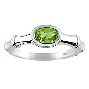 FJC Finejewelers 6x4mm Solitaire Oval Peridot Bamboo Ring Sterling Silver Size 5