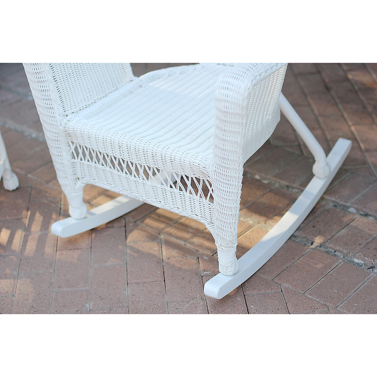 Jeco Rocker Wicker Chair with Green Cushion, Set of 2, White