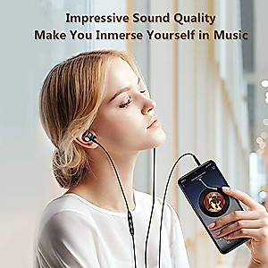 BACKWIN Wired in-Ear Headphones with Mic Volume Control Noise Cancelling Earbuds with Microphone Powerful Bass Earphones 3.5mm Jack for iOS Android Smartphones (Black)