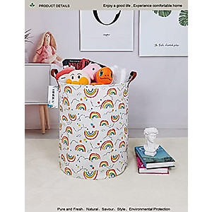 ONOEV Round waterproof laundry basket、foldable storage basket、laundry Hampers with handle、gift basket,suitable for children's room and toy storage (Rainbow)