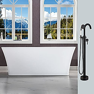 WOODBRIDGE 59"Freestanding White Acylic Soaking Bathtub with Drain Kit and Floor Mount Tub Filler in ORB,BTA1509 -ORB-Drain &O+F0010ORBVT