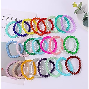 WAINIS 24PCS 8mm Glass Beaded Bracelets for Women Elastic Stretch Round Bead Healing Bracelet Multicolor Handmade Stackable Beads Bracelet