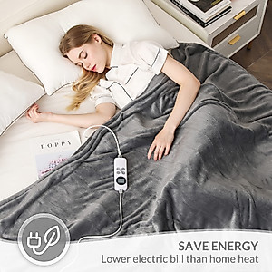 HOMLYNS Electric Blanket Twin Size with 1-12 hrs Timer Auto-Off & 10 Heating Levels, Double-Layer Flannel Heated Blanket with ETL Certification, Machine Washable Heating Blanket (62”x 84”, Grey)